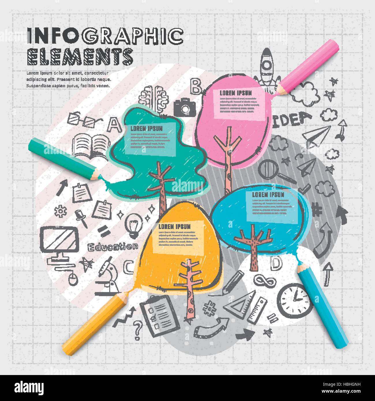 hand draw collage style vector color pencil infographic elements Stock ...