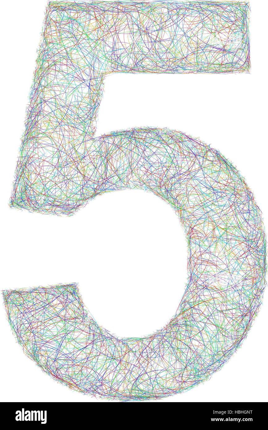 Sketch font design from colored curved lines - number 5 Stock Vector ...