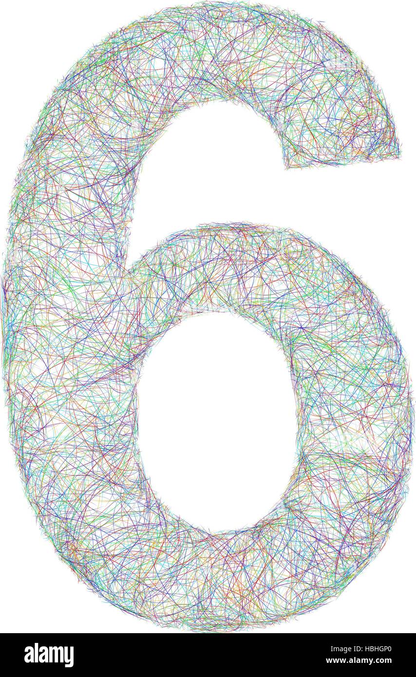 Sketch font design from colored curved lines - number 6 Stock Vector ...