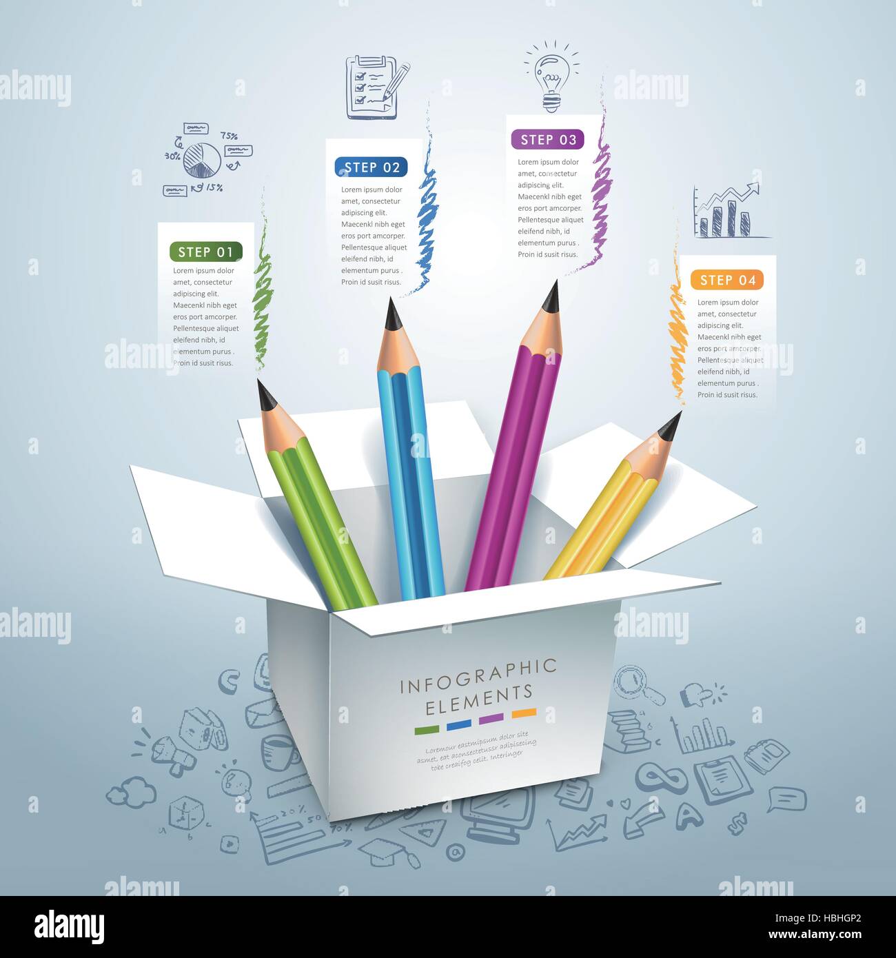 creative infographics template with pencil, puzzle and education icons ...