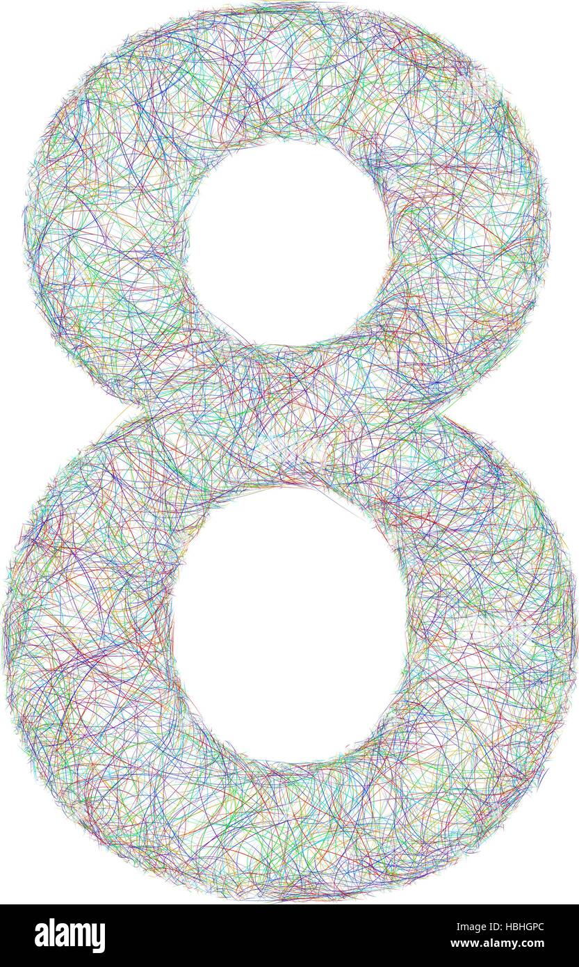 Sketch font design from colored curved lines - number 8 Stock Vector ...