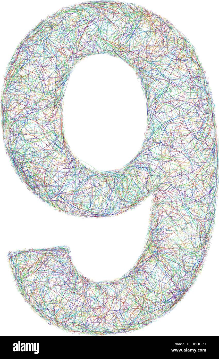 Sketch font design from colored curved lines - number 9 Stock Vector ...