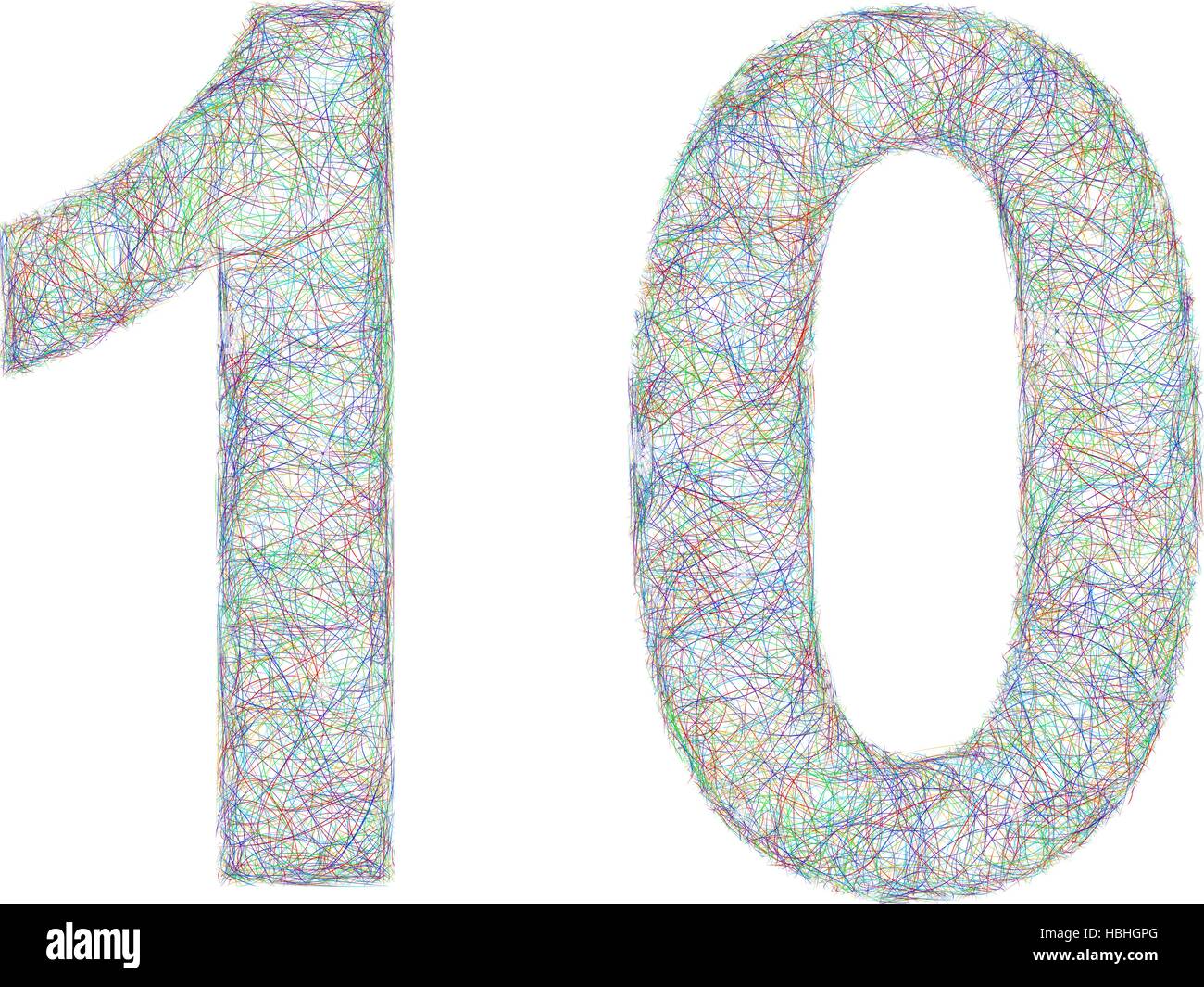 Sketch font anniversary from colorful curved lines - 10 years ...