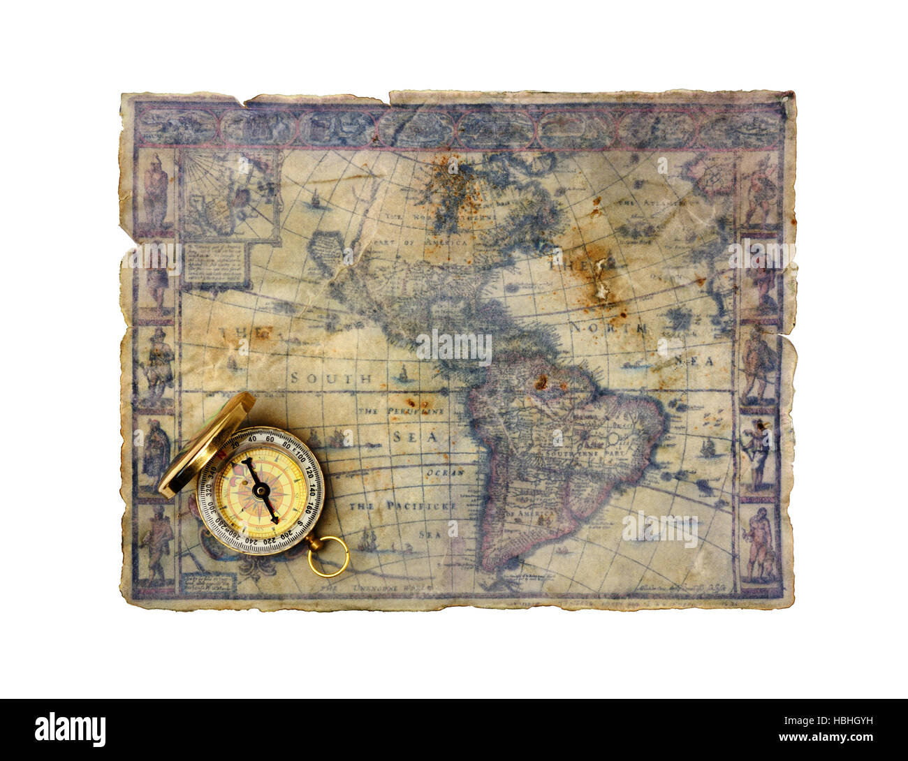 Ancient compass on map old hi-res stock photography and images - Alamy