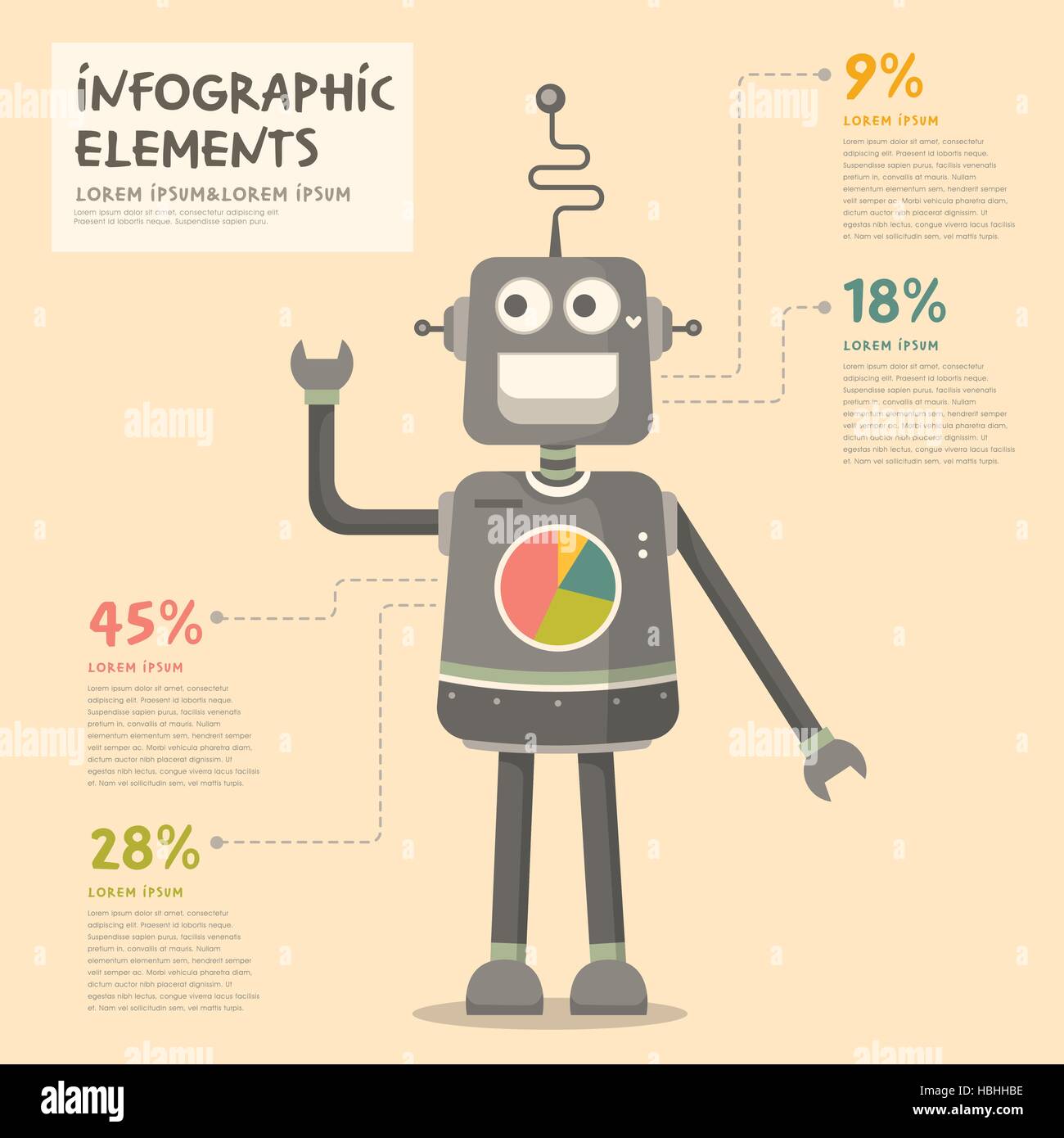 vector illustration pie chart infographics of cute robot Stock Vector ...