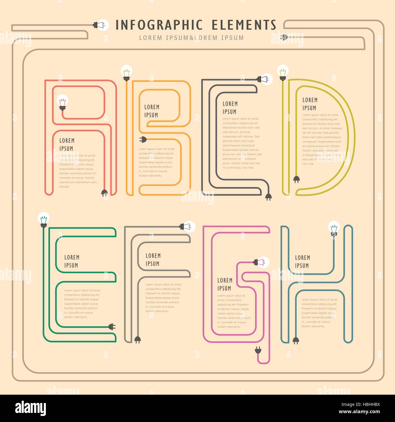 vector illustration bulb and colorful wire infographics design Stock ...