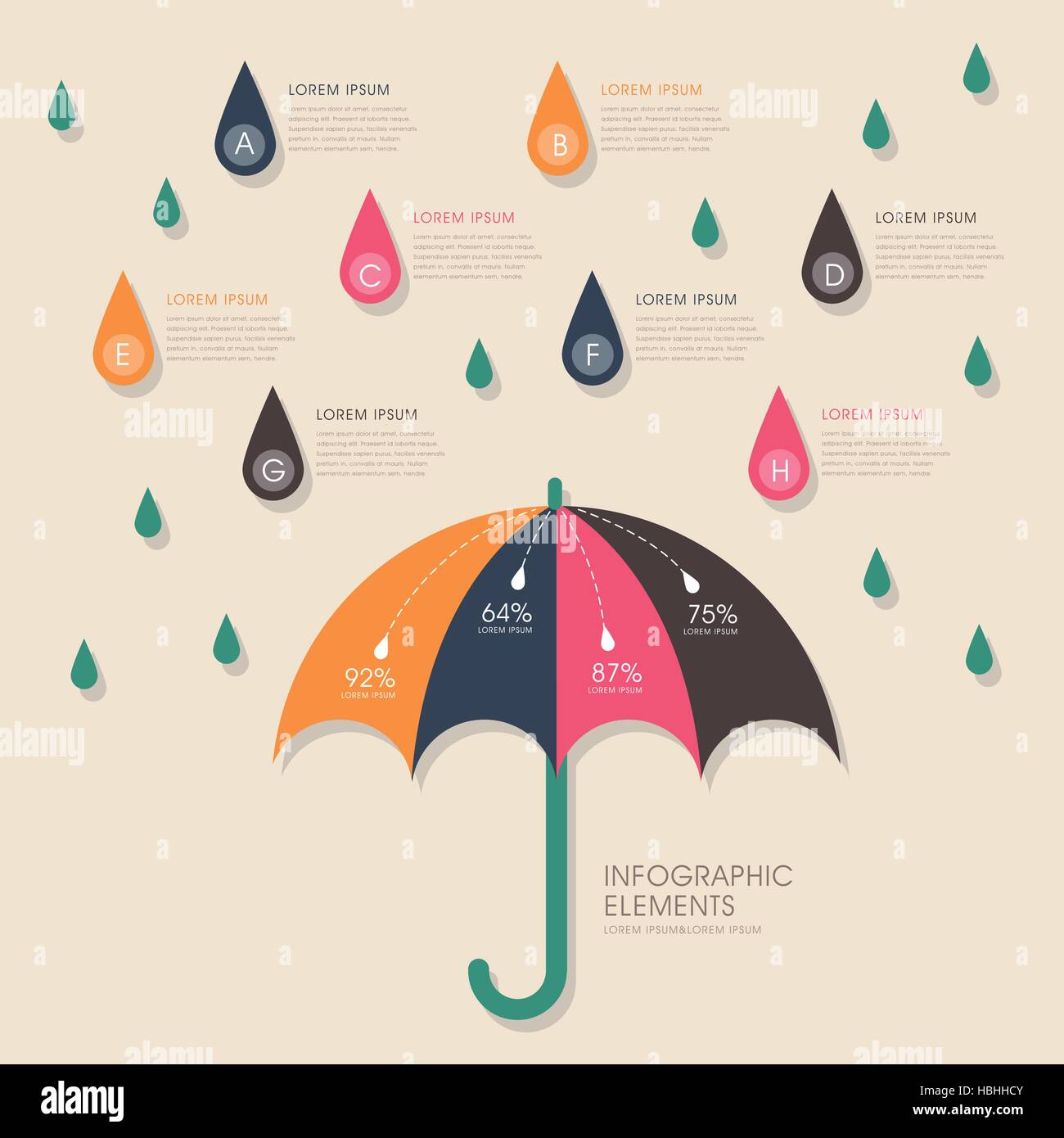 vector illustration abstract umbrella and rain infographics design ...