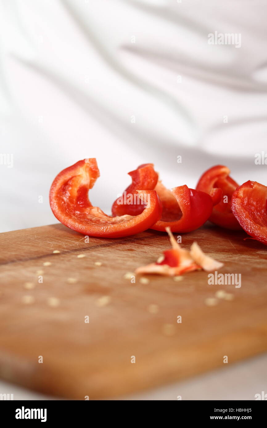 Chef slicing red bell pepper. Making Chicken and Egg Galette Series ...