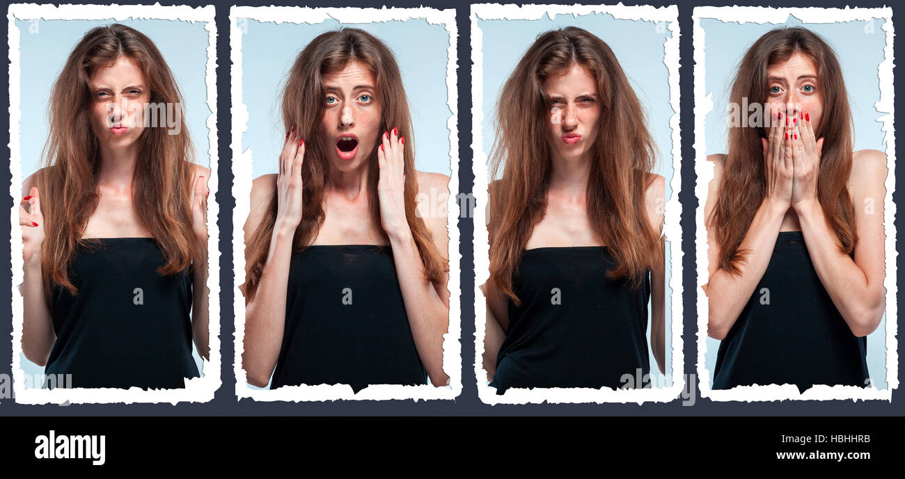 Set of young woman's portraits with different emotions Stock Photo - Alamy