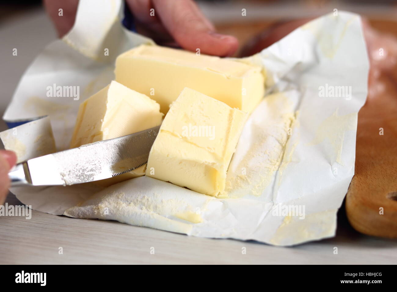Chef Cutting Butter. Making Chicken, Cheese and Leek Parcel Series ...