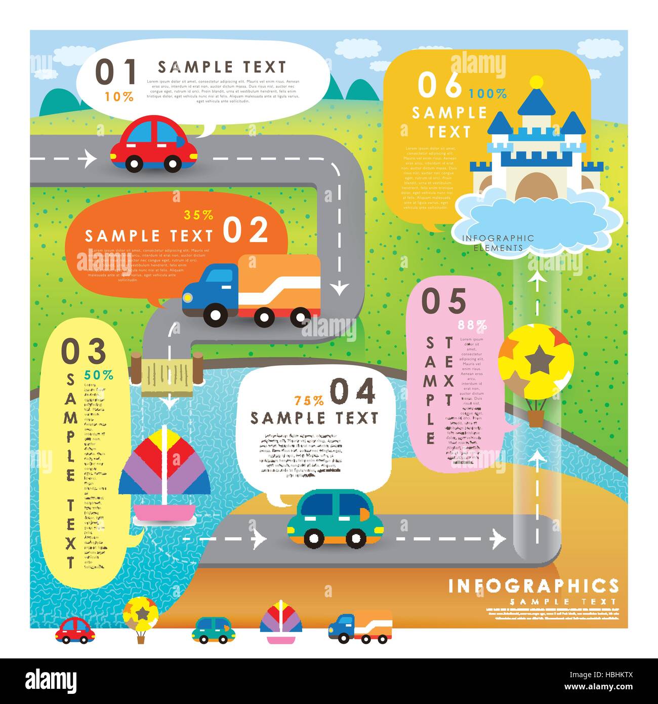 cartoon style vector abstract flow chart infographic elements Stock ...
