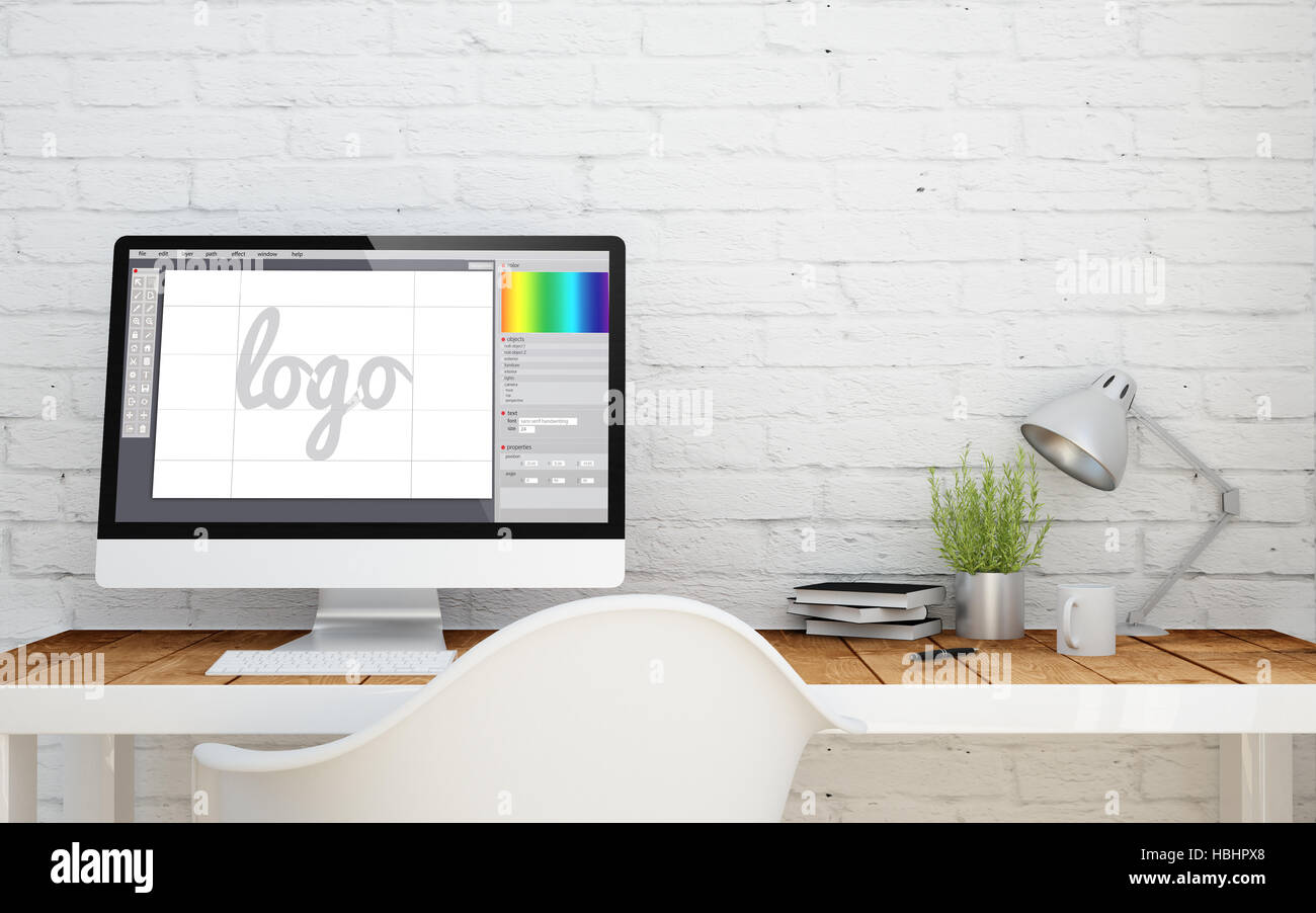 briks studio with logo design software on computer screen. 3d rendering ...