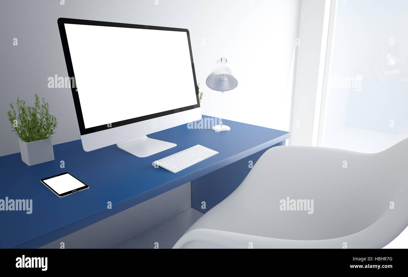 3d rendering of white screen computer Stock Photo - Alamy
