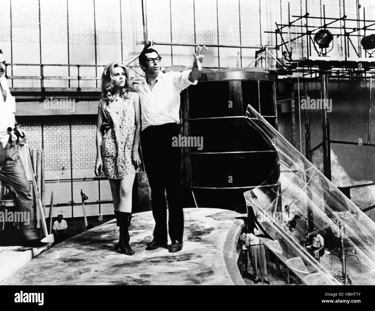 BARBARELLA, from left: Jane Fonda, director Roger Vadim, on set, 1968 ...