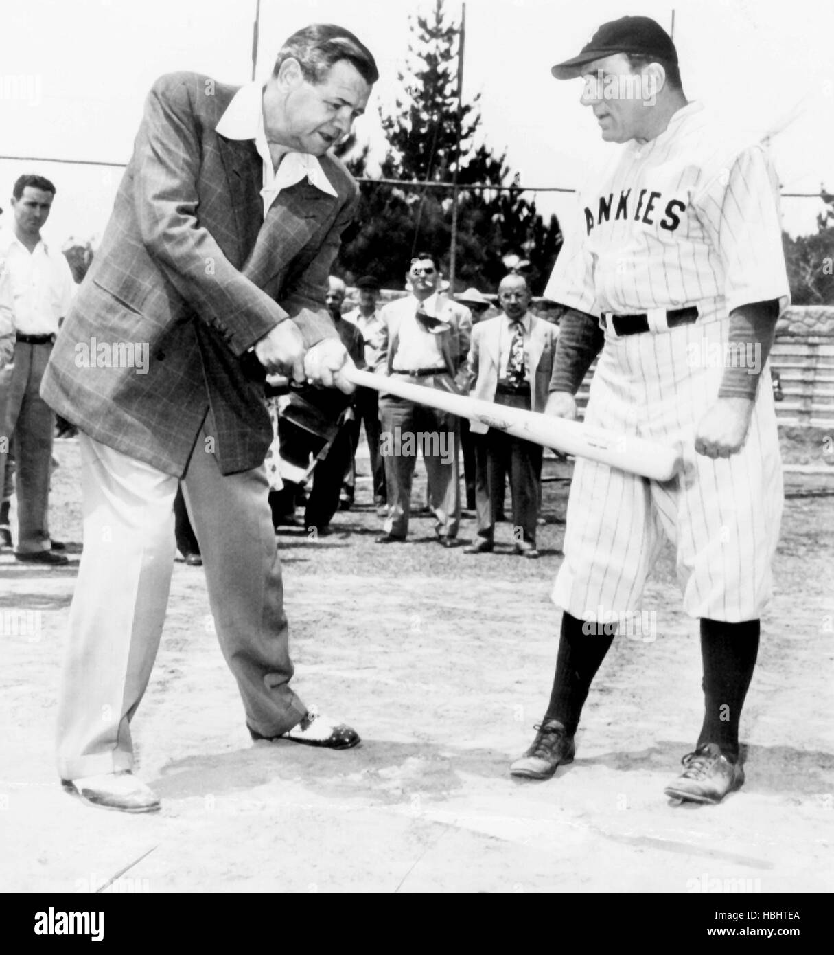 THE BABE RUTH STORY, Babe Ruth, William Bendix, on the set of the film ...