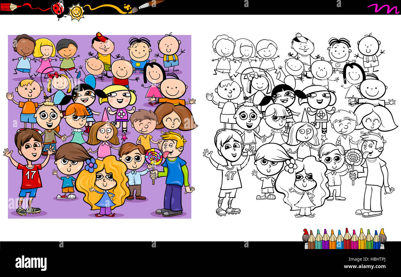 kid characters coloring book Stock Photo - Alamy