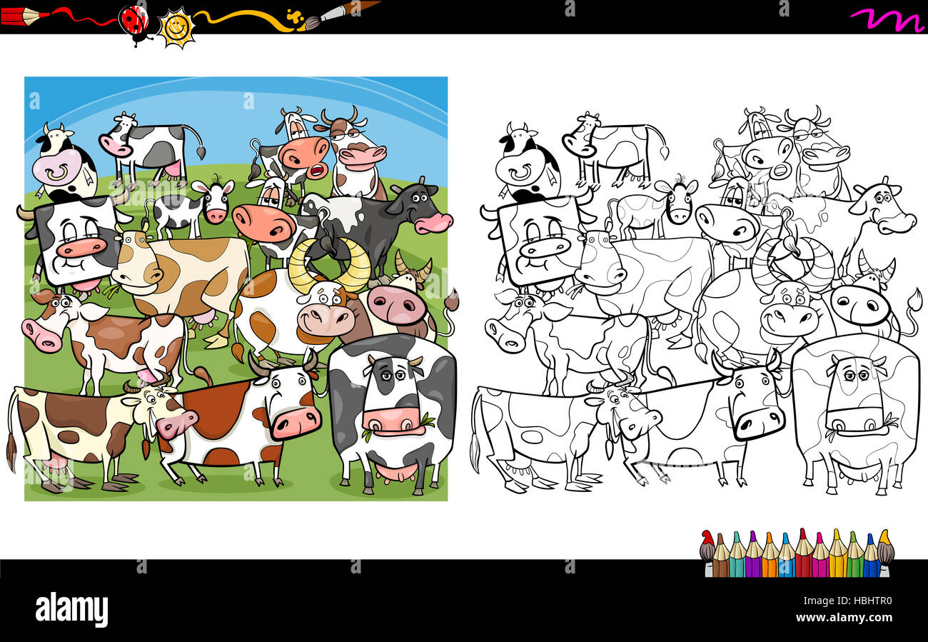 cow characters coloring book Stock Photo - Alamy