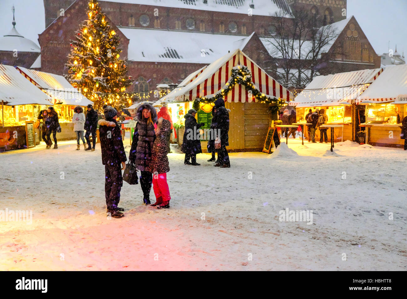 Riga, Latvia - January 3, 2016: Christmas market at the Dome square in ...