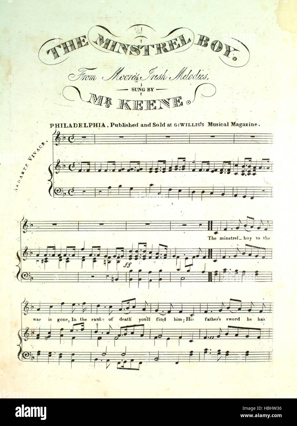 Sheet music cover image of the song 'The Minstrel Boy From Moore's ...