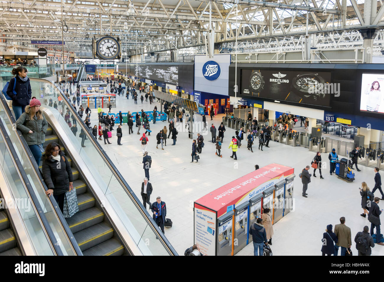 Departures board at Waterloo Railway Station, Waterloo, London Borough ...