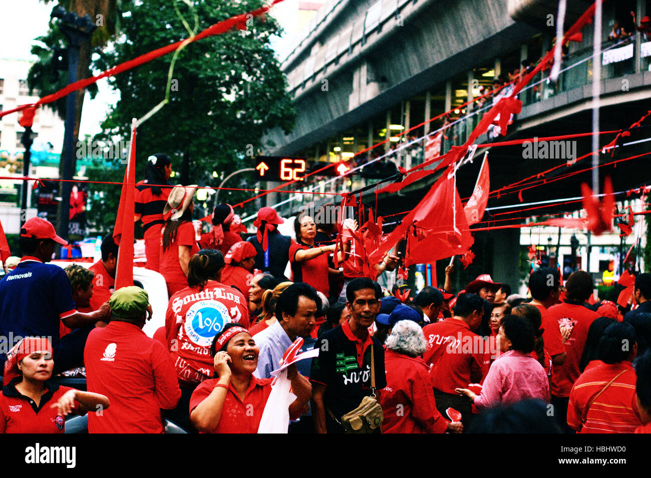 A red shirt demonstration at Ratchaprasong intersection in 2010 Stock ...