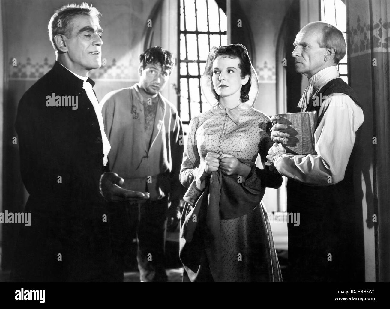 BEDLAM, from left: Boris Karloff, Robert Clarke, Anna Lee, Ian Wolfe ...