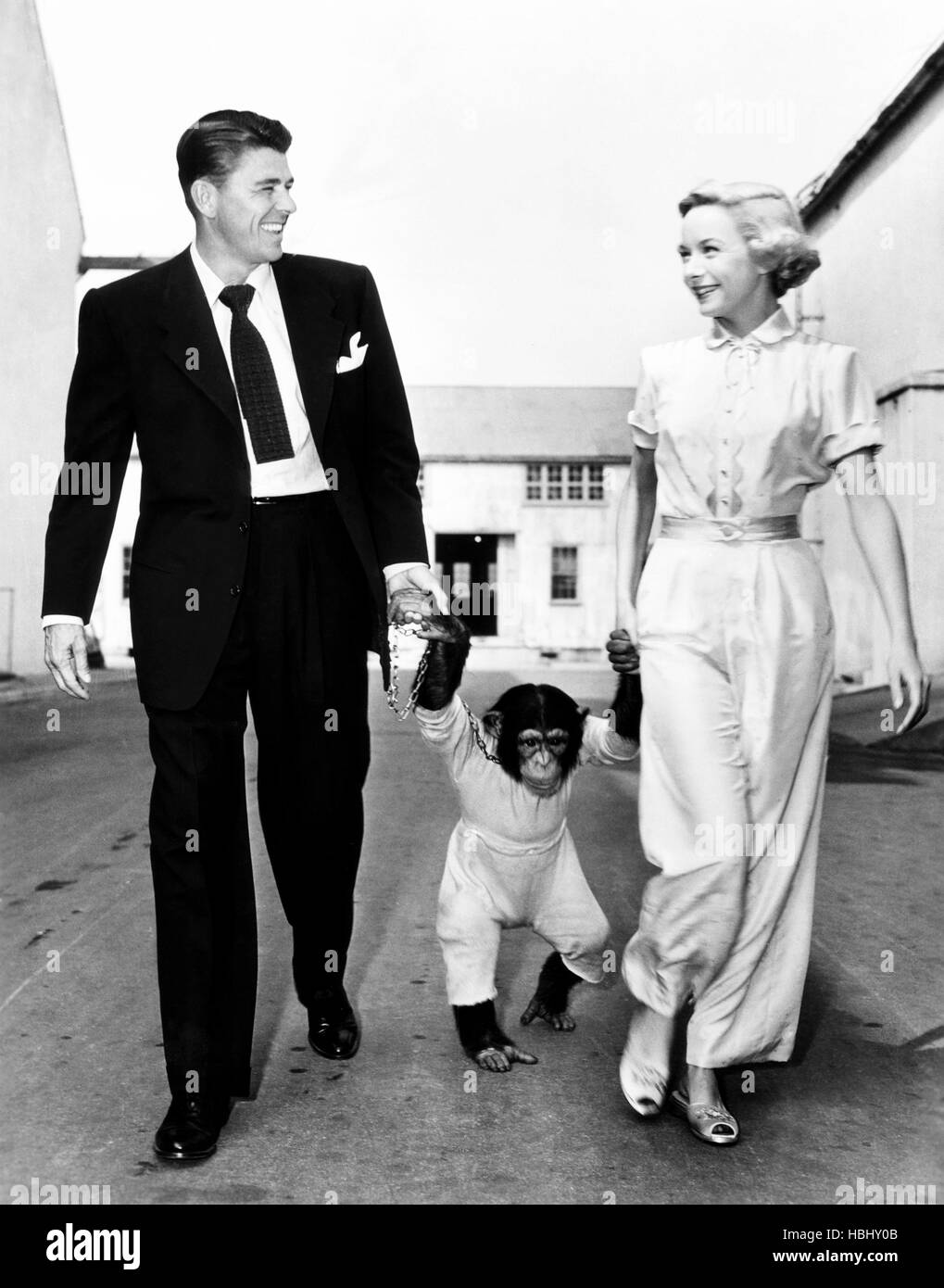 BEDTIME FOR BONZO, Ronald Reagan, left, and Diana Lynn, walking their ...