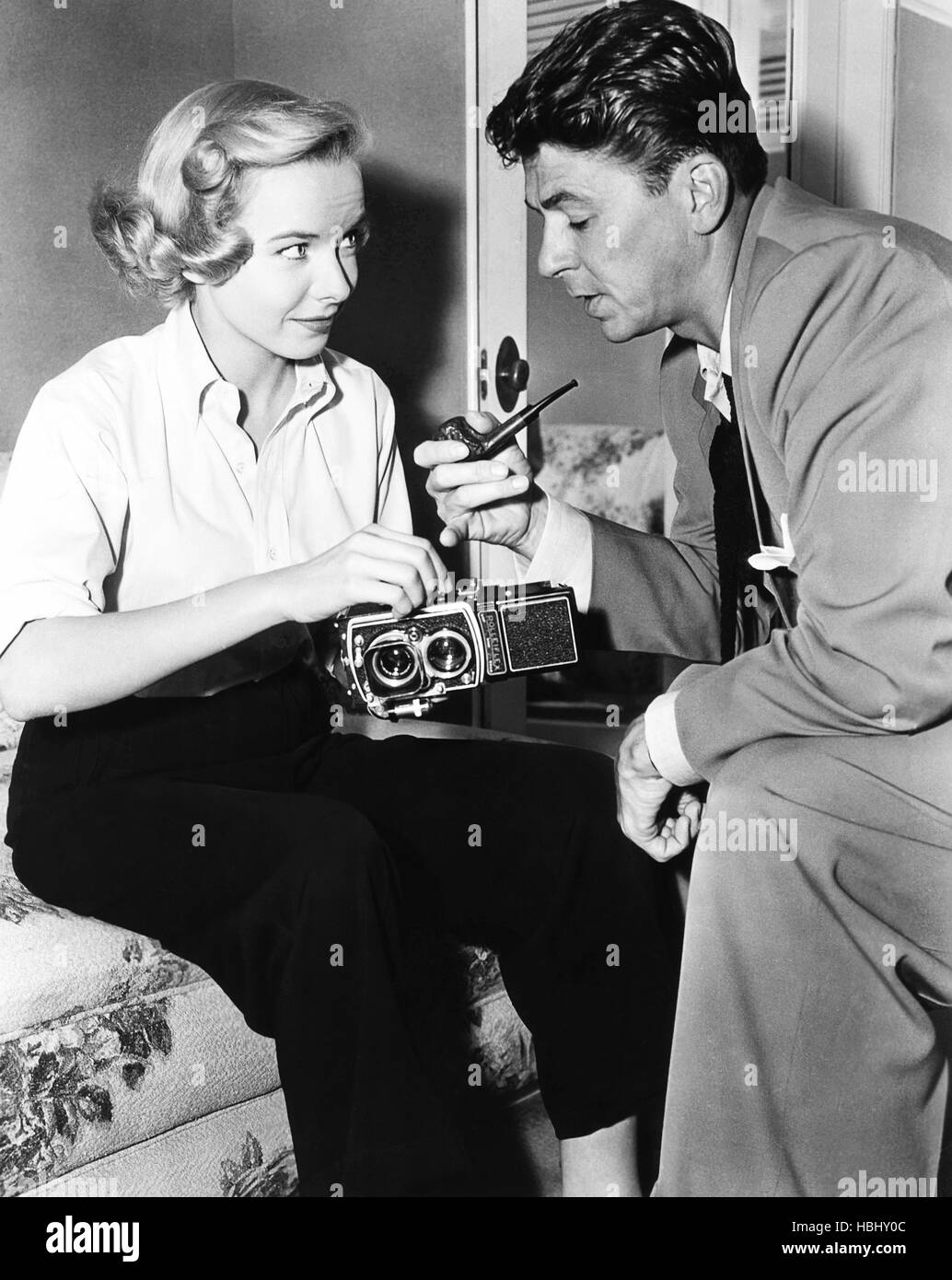 BEDTIME FOR BONZO, from left, Diana Lynn, Ronald Reagan, on-set, 1951 ...