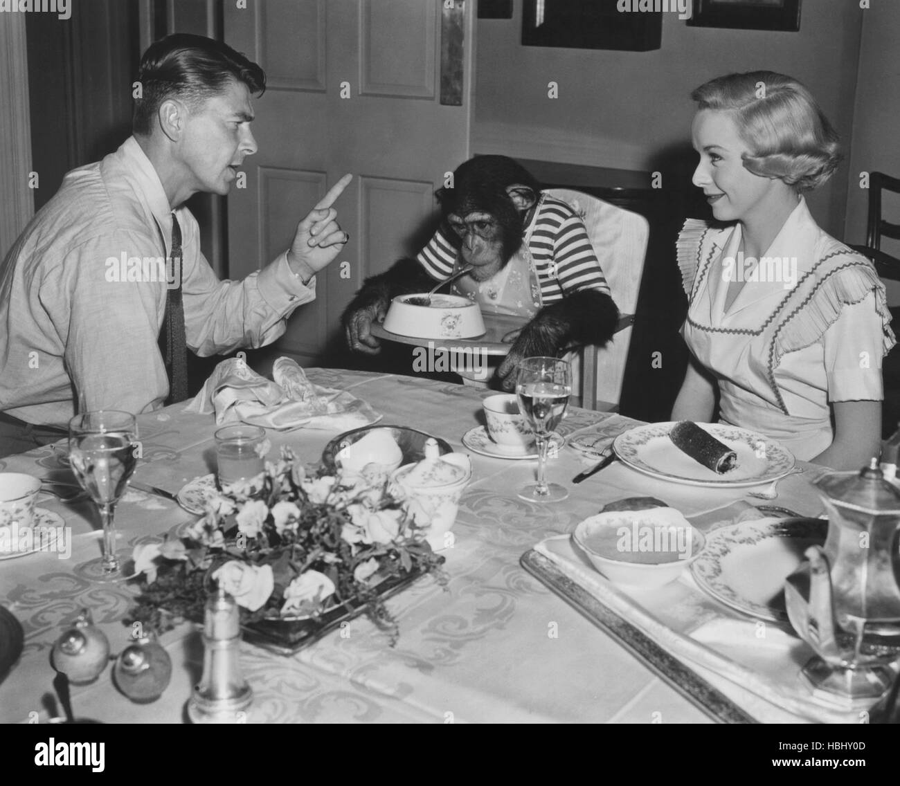 BEDTIME FOR BONZO, from left: Ronald Reagan, Bonzo, Diana Lynn, 1951 ...