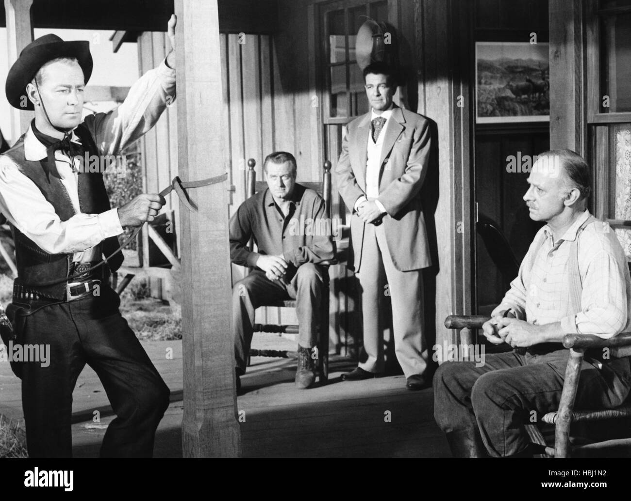 THE BIG LAND, from left: Alan Ladd, James Seay, Don Castle, John Qualen ...