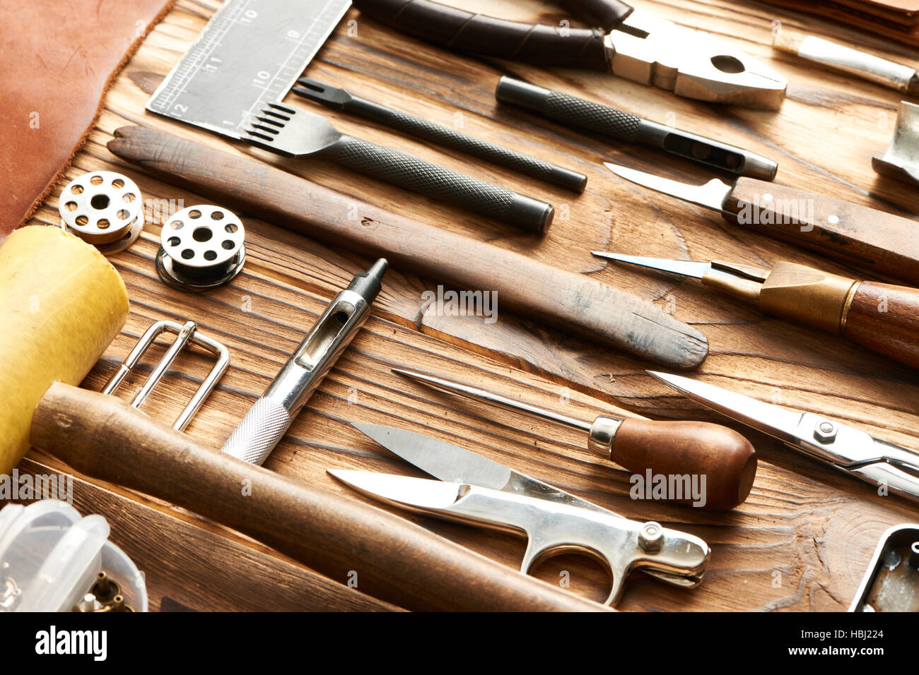 Leather crafting tools Stock Photo - Alamy