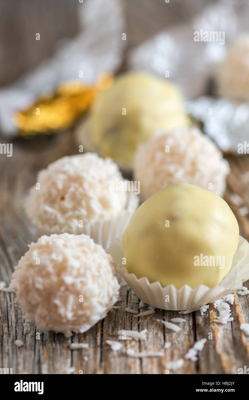 Handmade Truffles with white chocolate Stock Photo - Alamy