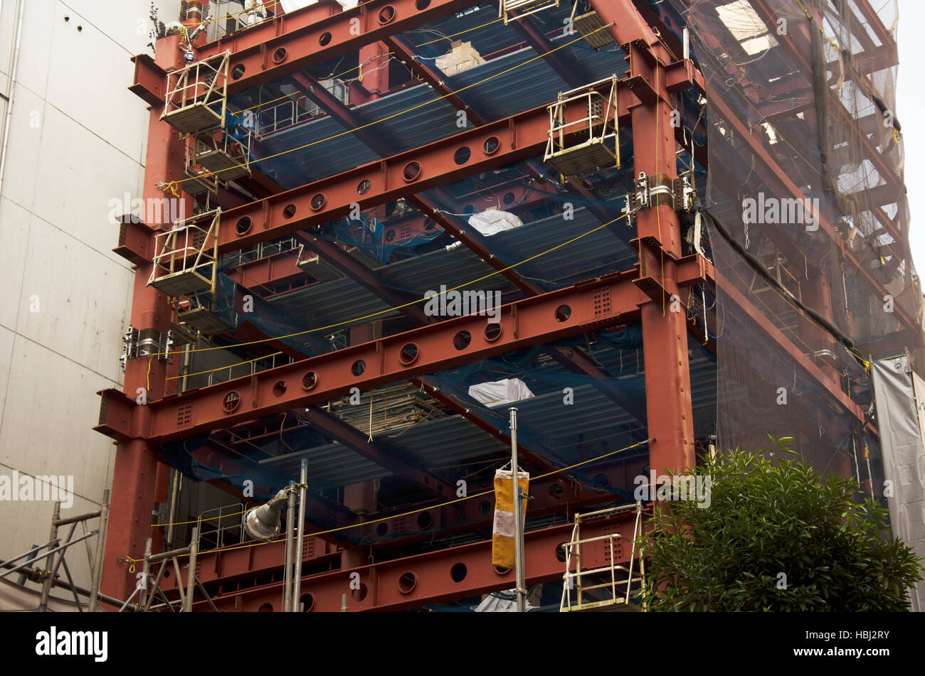 Japanese people working and build tower on construction site at ...
