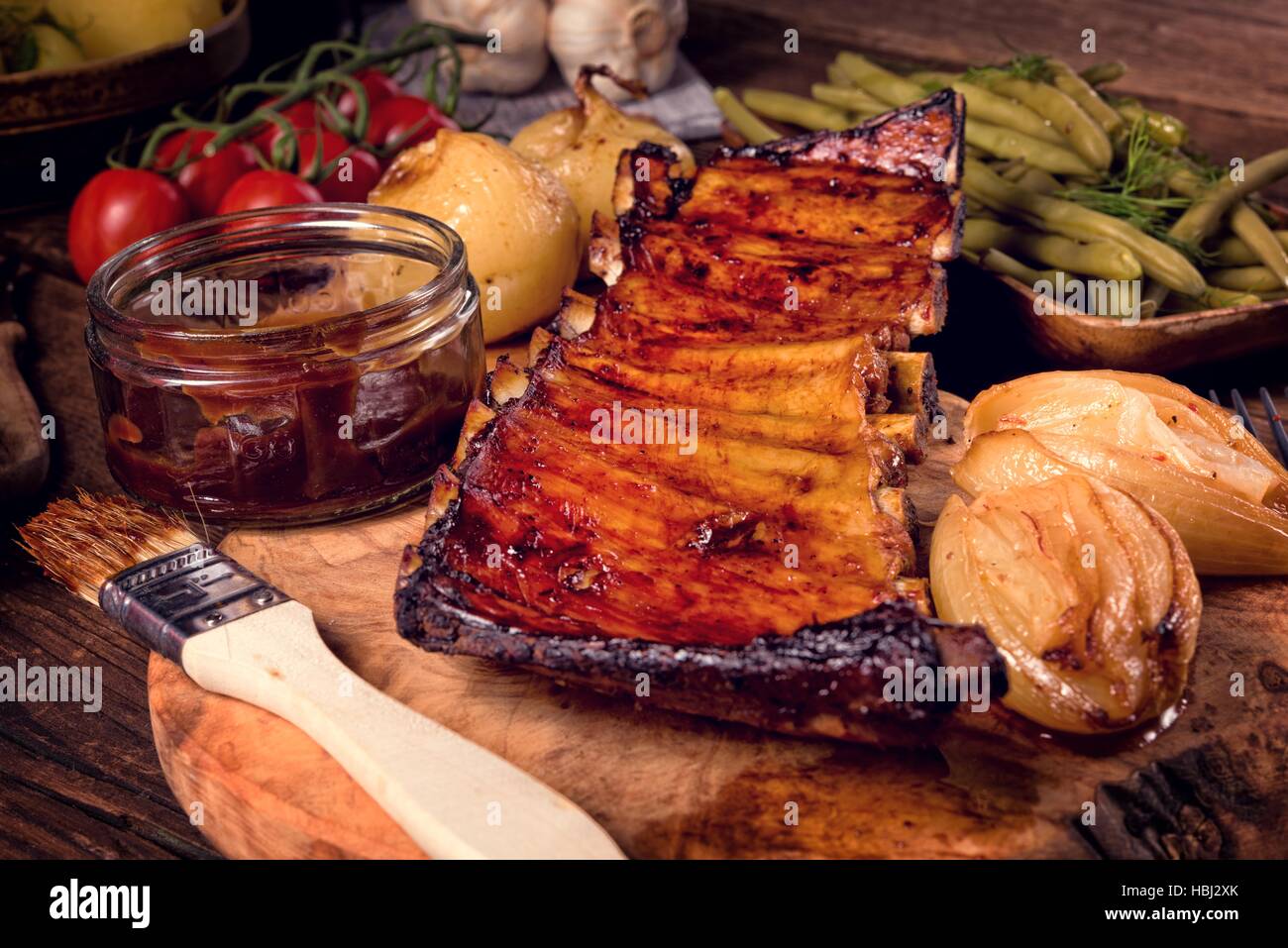 Crisp grilled ribs Stock Photo - Alamy