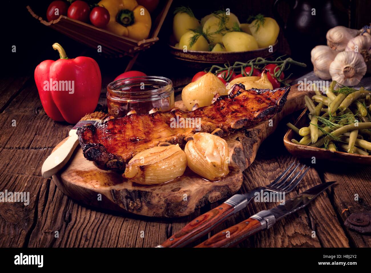 Crisp grilled ribs Stock Photo - Alamy