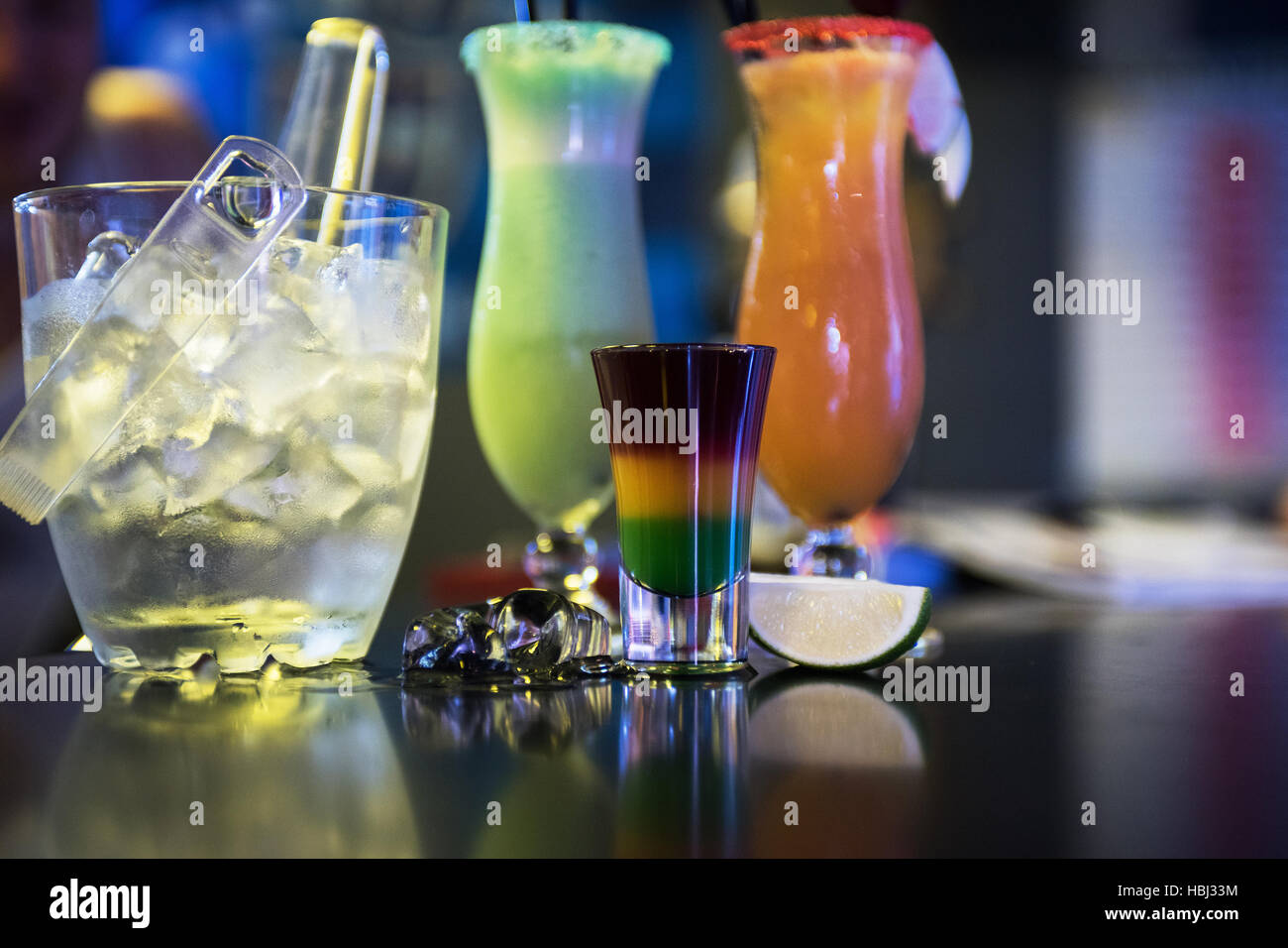 cocktails on bar background Stock Photo - Alamy