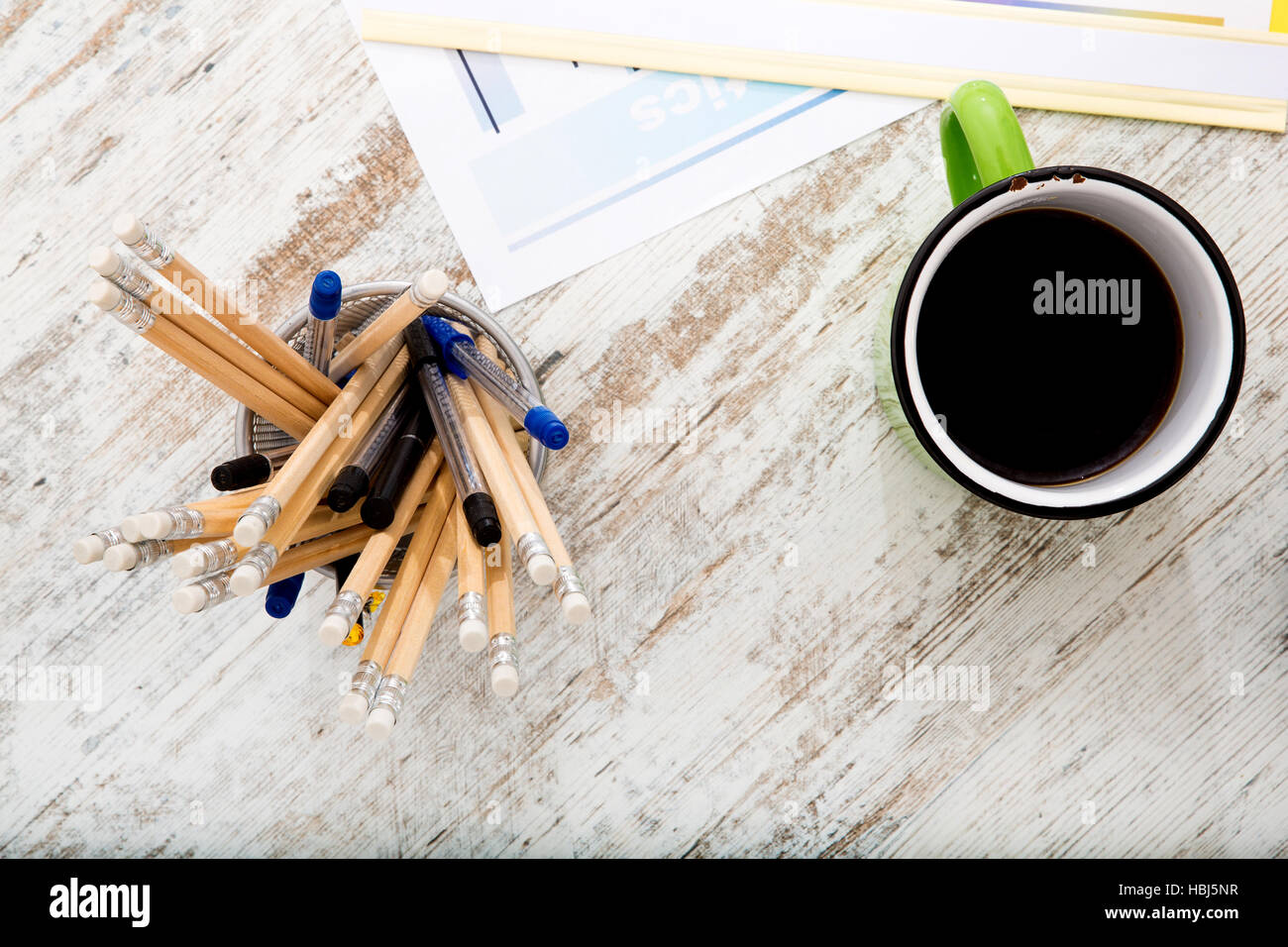 Coffee and Pencils in the office Stock Photo - Alamy