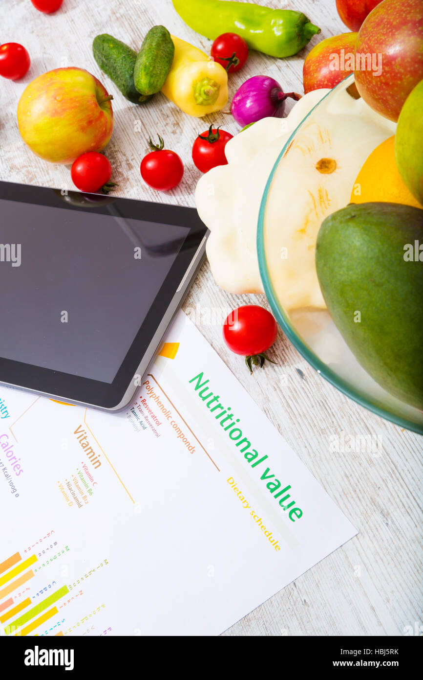 Healthy nutrition and tablet Stock Photo - Alamy