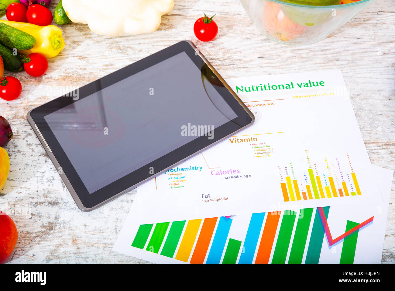 Healthy nutrition and tablet Stock Photo - Alamy