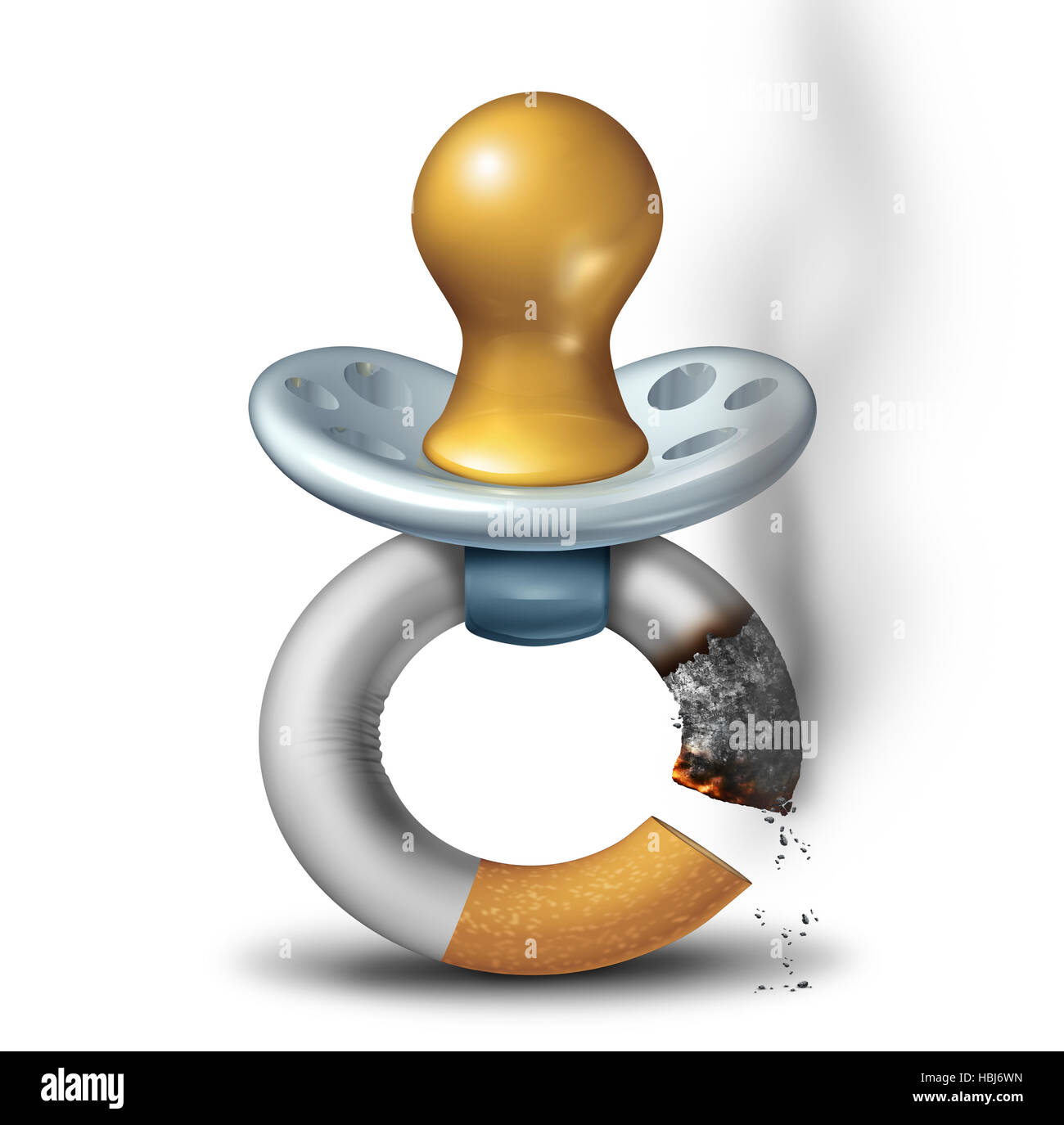 Parenting and smoking concept as a baby pacifier shaped as a it smoking ...