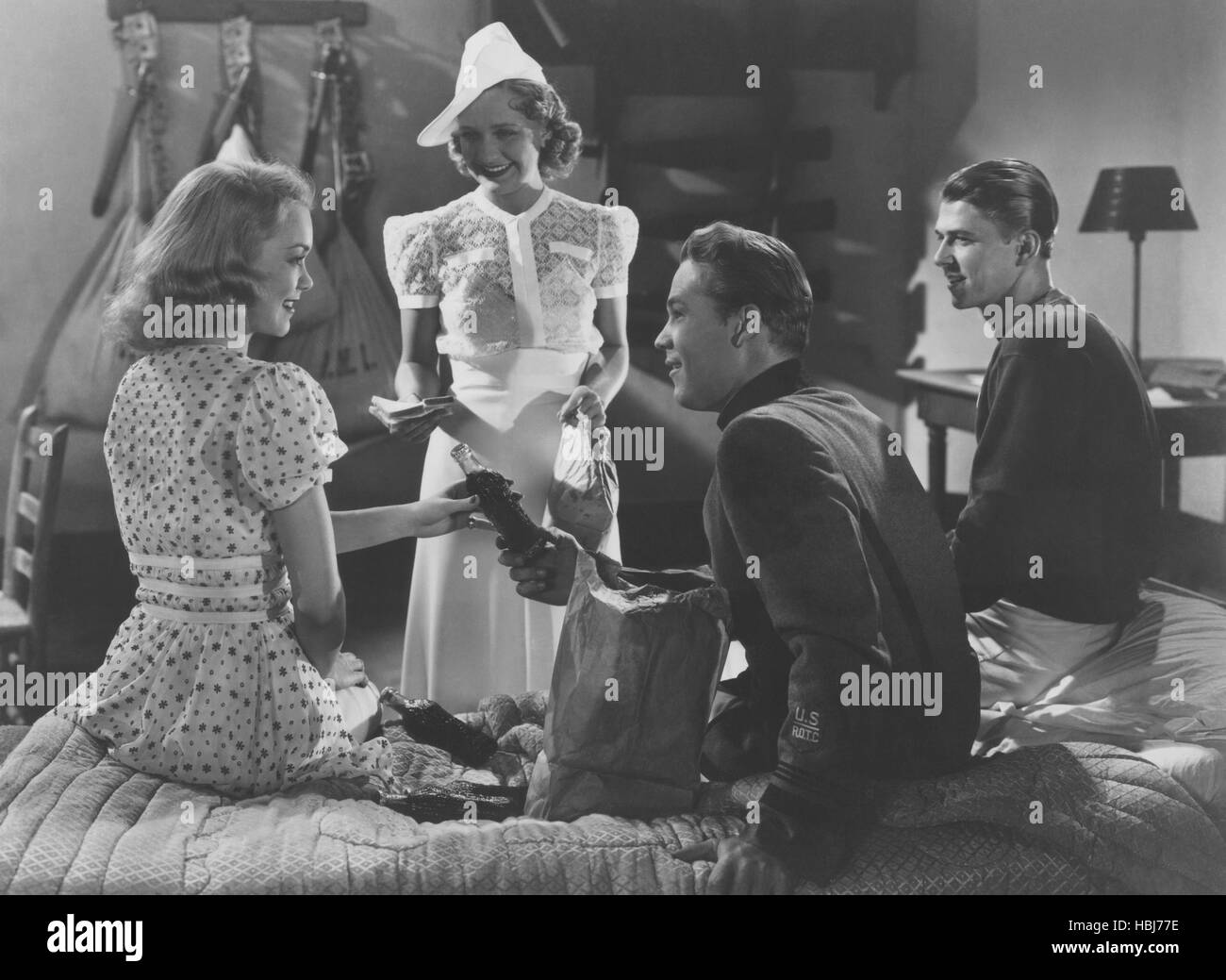 BROTHER RAT, from left: Jane Wyman, Priscilla Lane, Wayne Morris ...