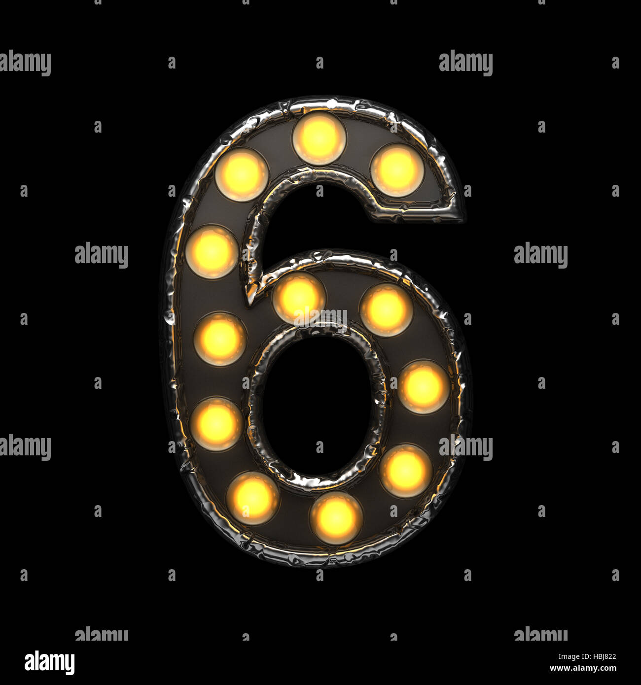 6 metal letter with lights. 3D illustration Stock Photo - Alamy
