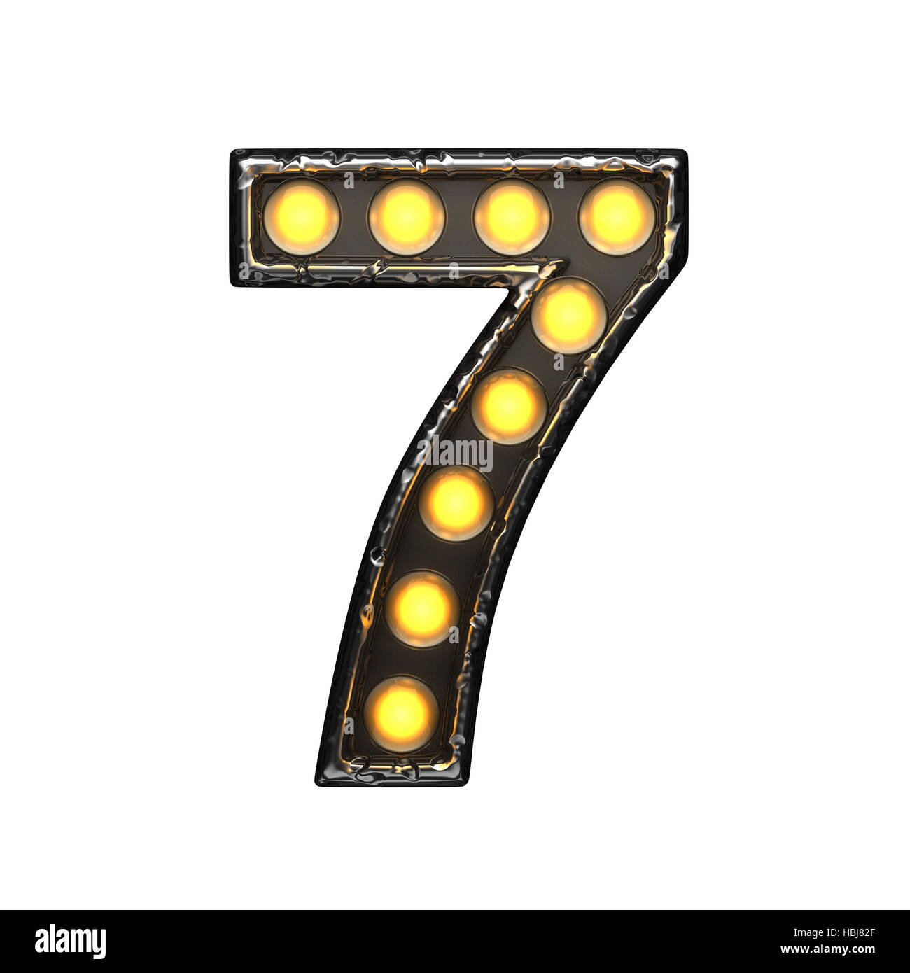 7 metal letter with lights. 3D illustration Stock Photo - Alamy
