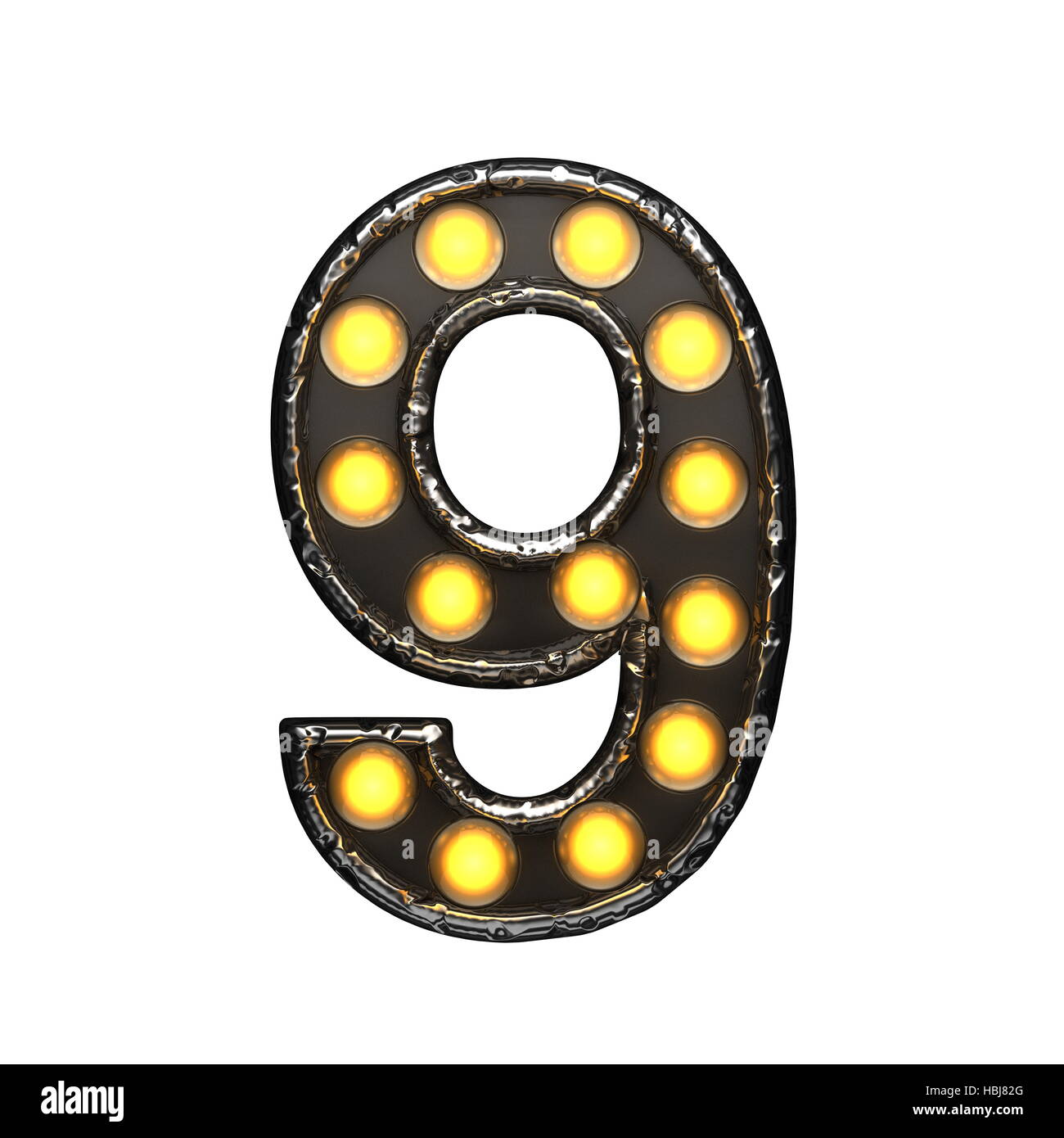 9 metal letter with lights. 3D illustration Stock Photo - Alamy
