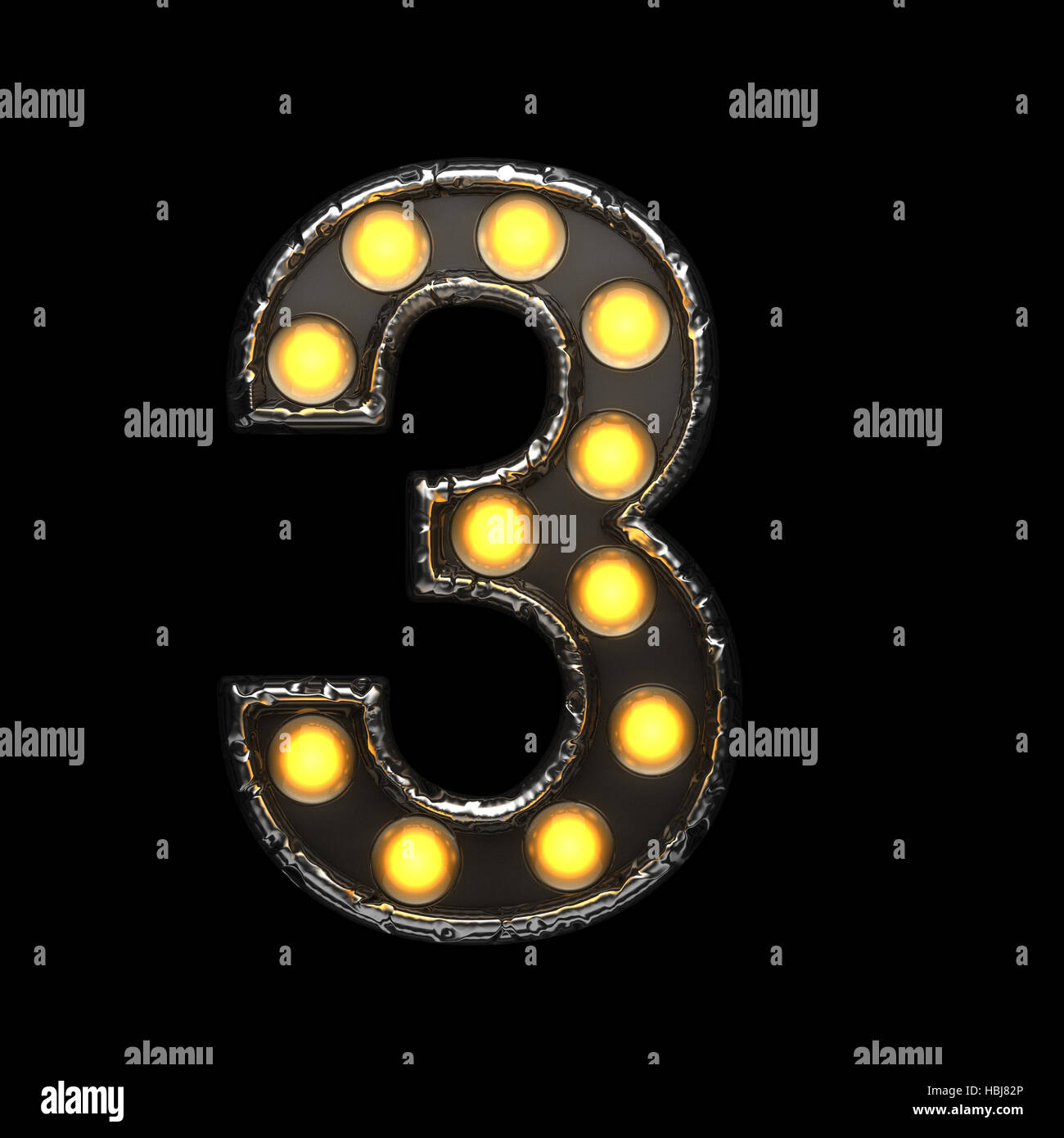 3 metal letter with lights. 3D illustration Stock Photo - Alamy