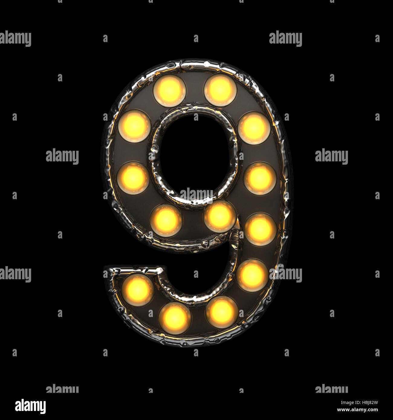 9 metal letter with lights. 3D illustration Stock Photo - Alamy