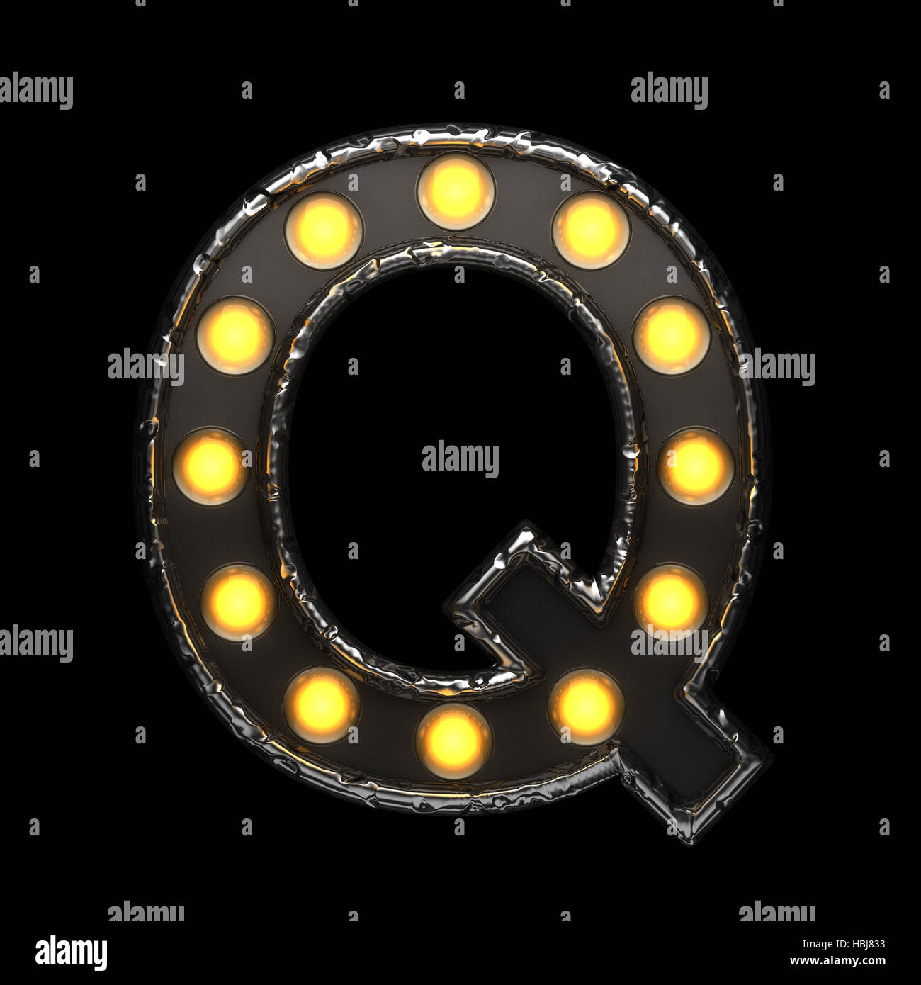 q metal letter with lights. 3D illustration Stock Photo - Alamy
