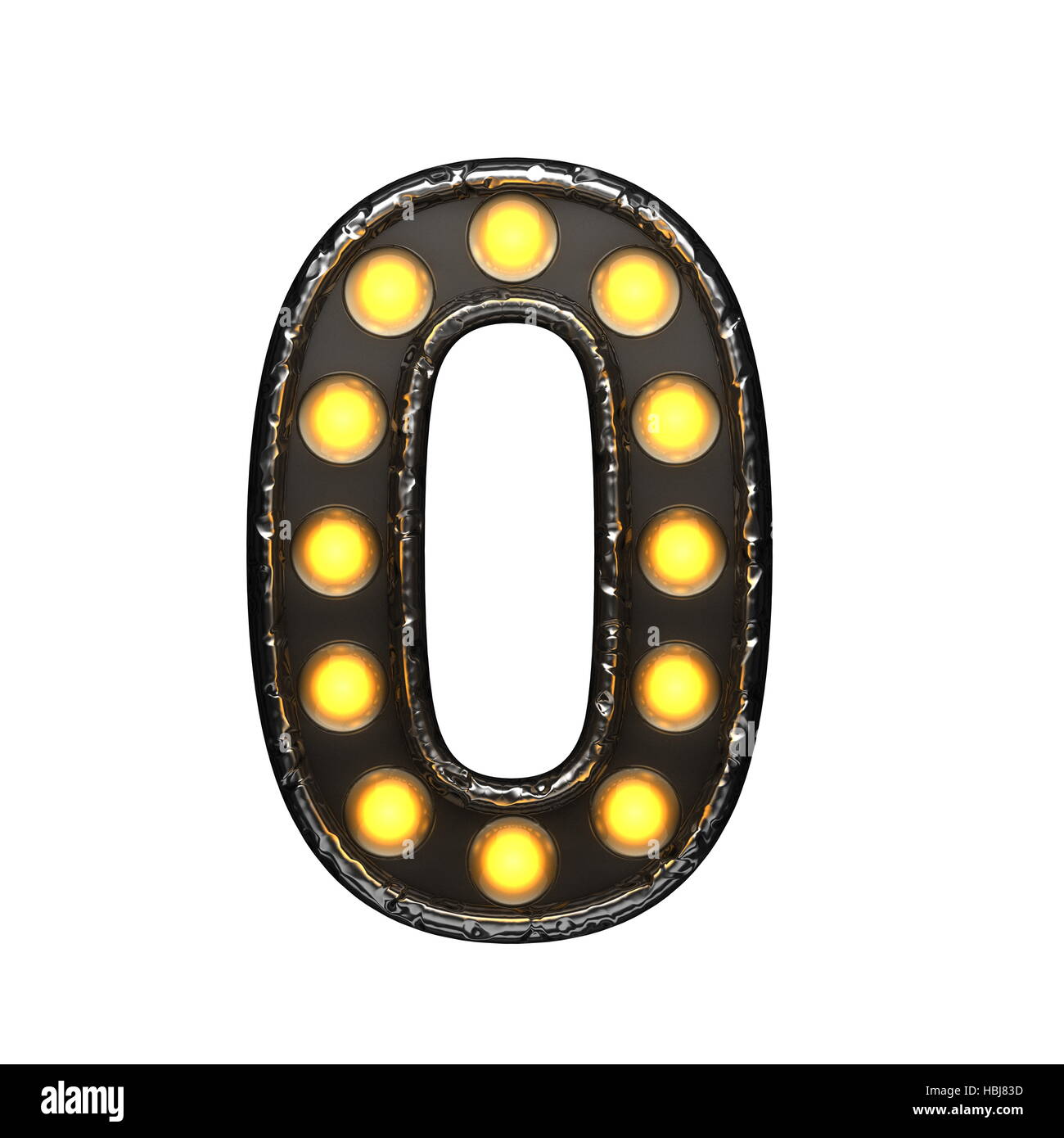0 metal letter with lights. 3D illustration Stock Photo - Alamy