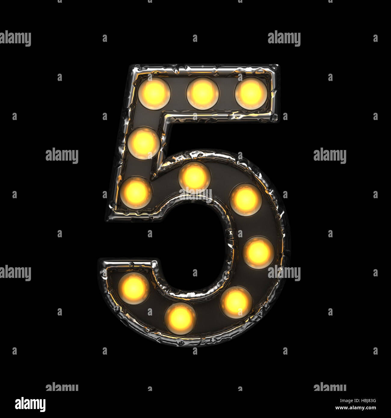 5 metal letter with lights. 3D illustration Stock Photo - Alamy