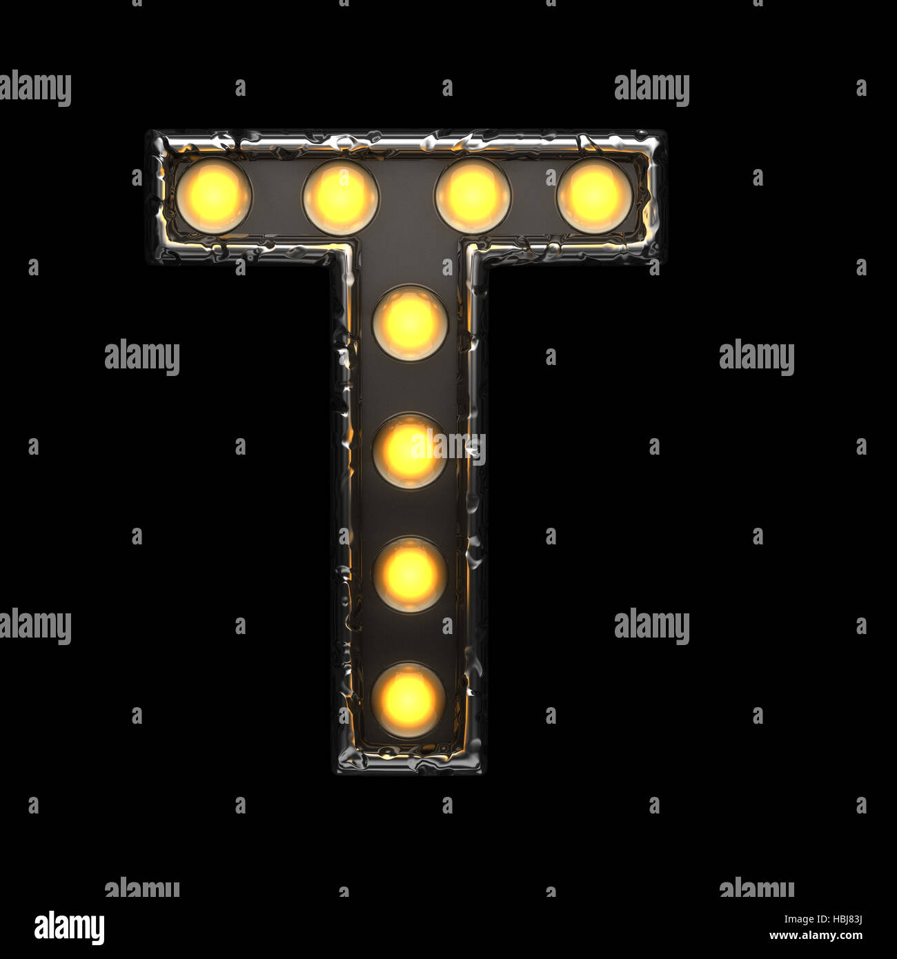 t metal letter with lights. 3D illustration Stock Photo - Alamy